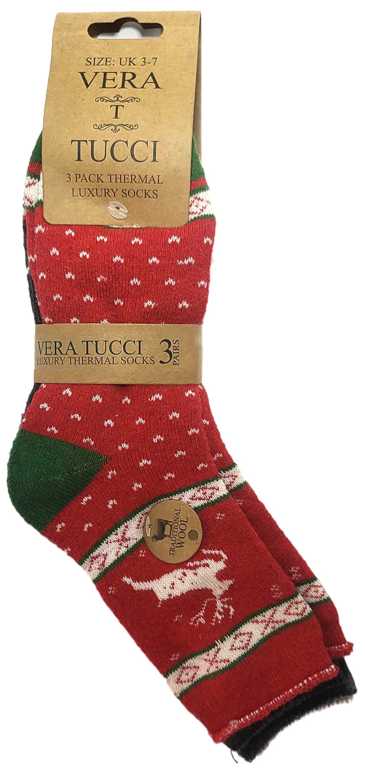 VERA TUCCI LUXURY WOMEN'S NORDIC REINDEER SCANDI PATTERN 3 PACK WINTER
