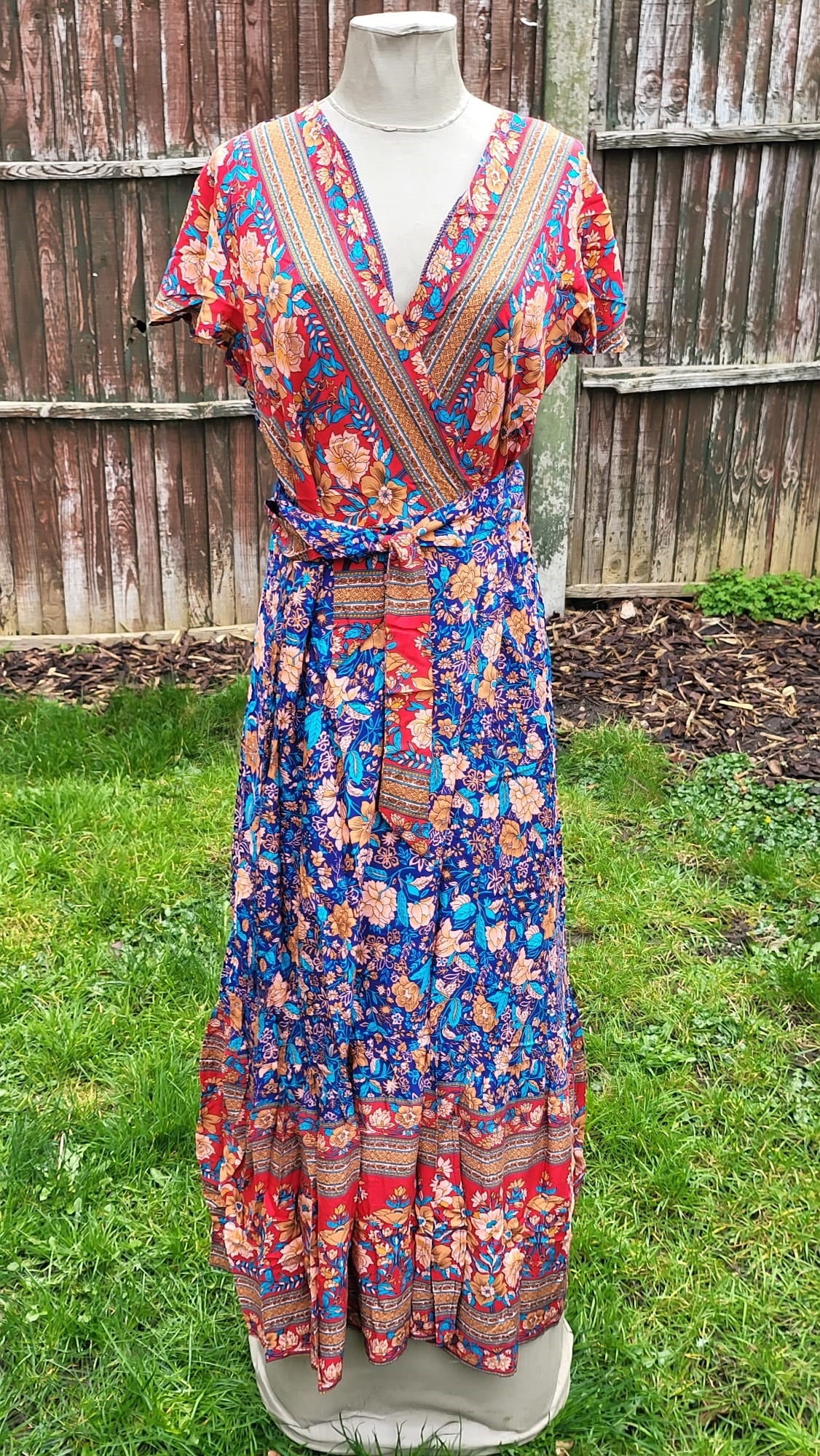 DR467 RED TENKI LIGHTWEIGHT PRINTED SUMMER DRESS IN SIZES UK 8-18