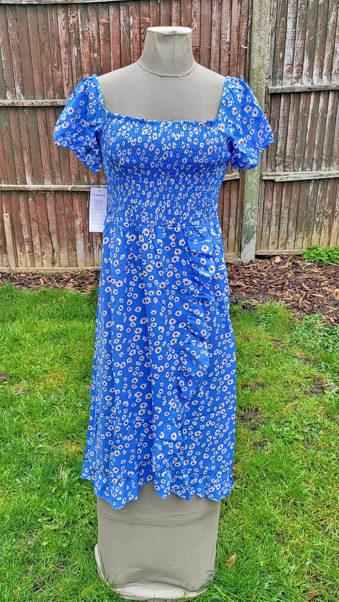 DR412 BLUE TENKI LIGHTWEIGHT PRINTED SUMMER DRESS IN SIZES UK 8-18